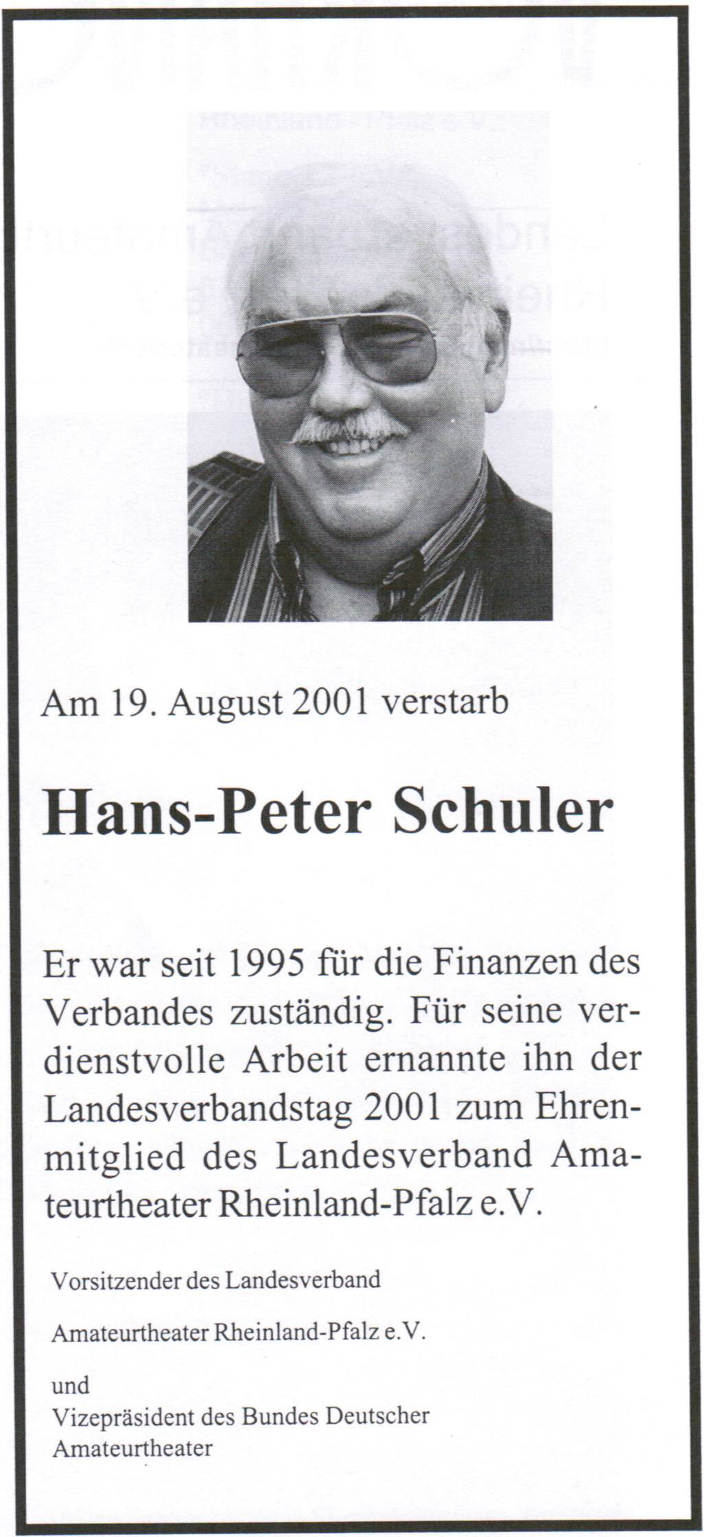 Hans-Peter Schuler (Theaterverein Trier-Feyen) – Landesverband Amateurtheater Rheinland-Pfalz e.V.